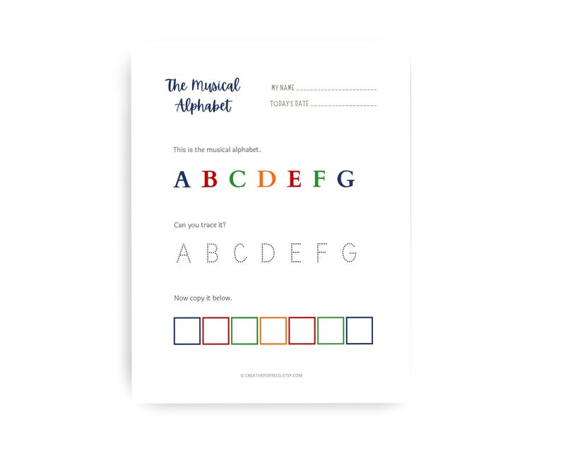 Musical Alphabet Worksheet | Kids Music Theory Printable | Beginner ...