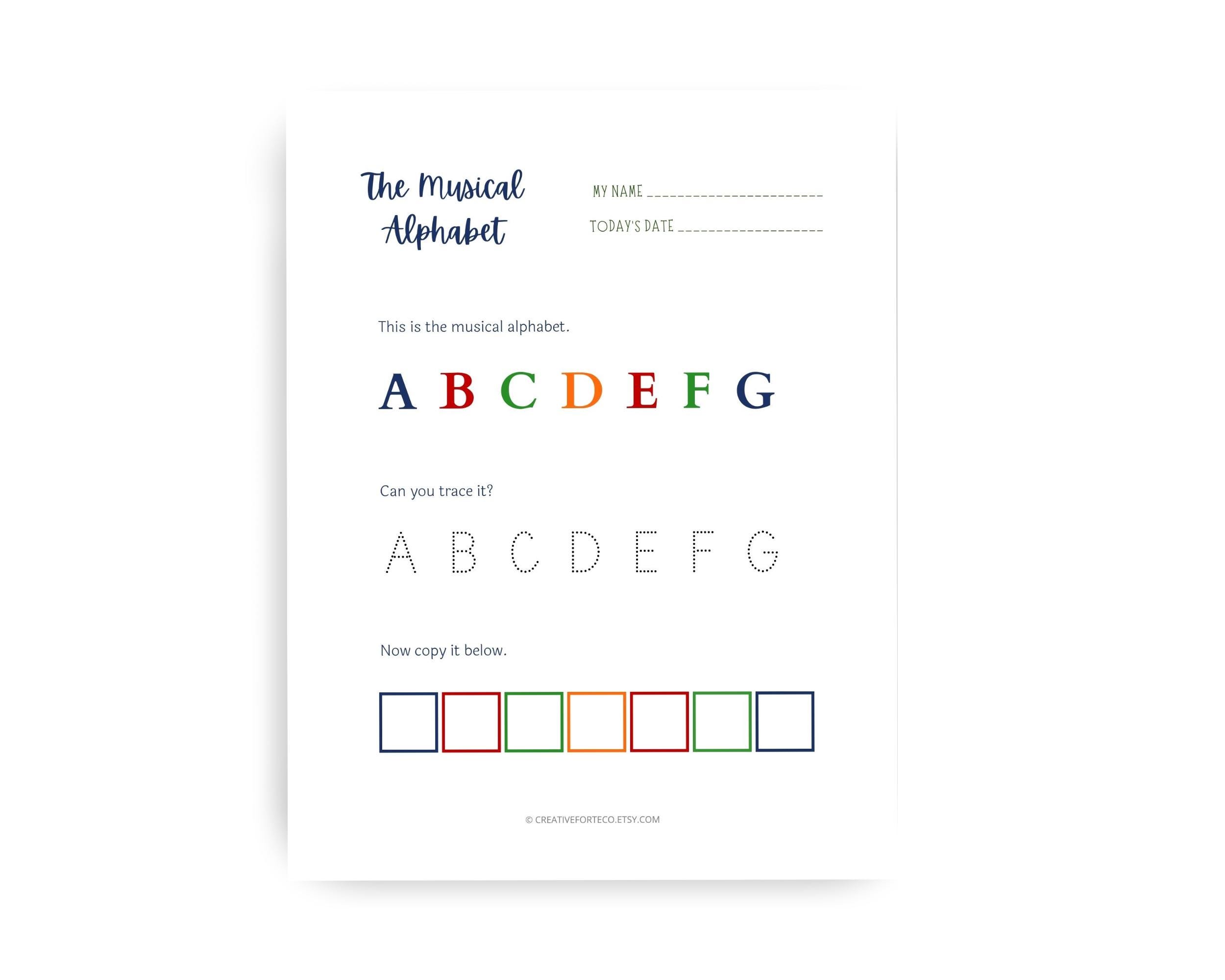 Musical Alphabet Worksheet | Kids Music Theory Printable | Beginner ...