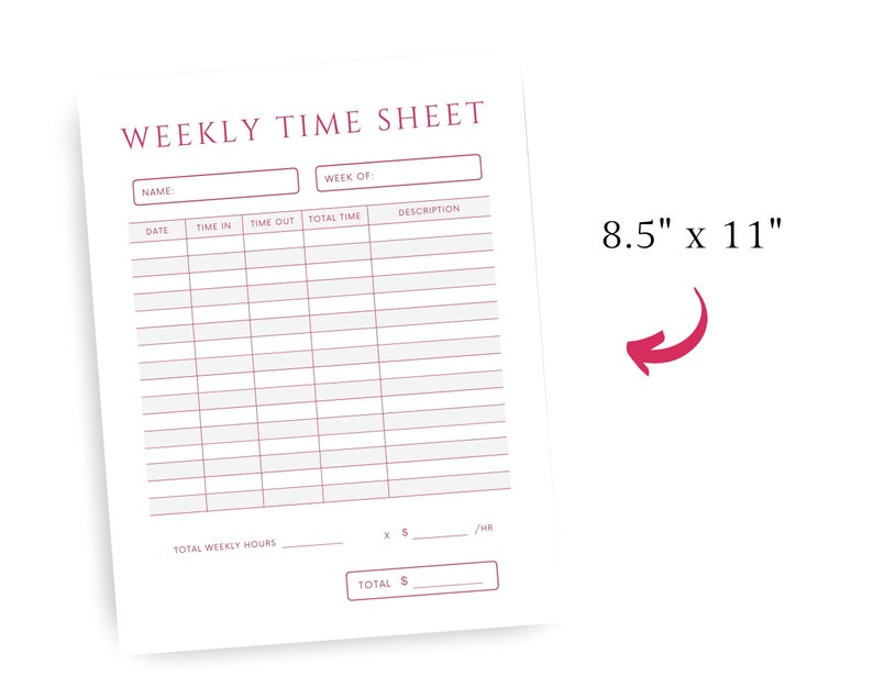 Weekly Time Sheet | Minimalist Time Sheet | Printable | Instant ...