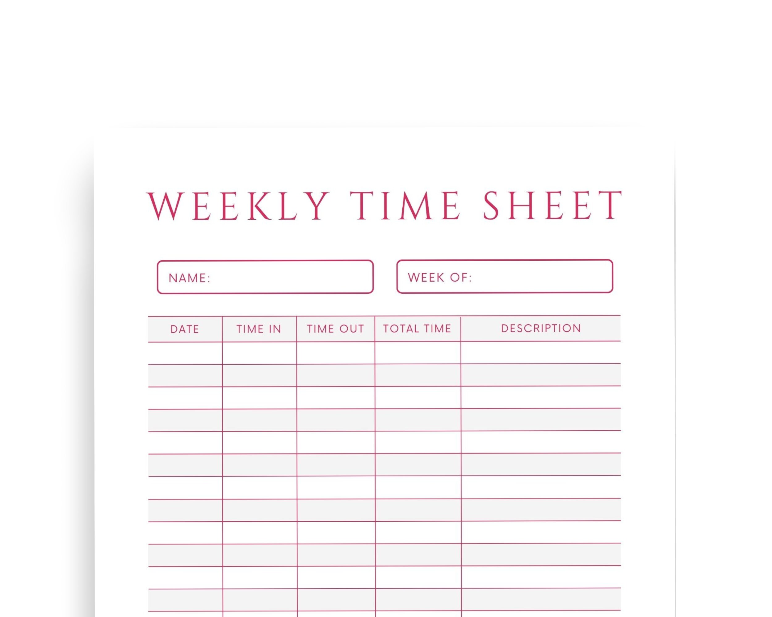Weekly Time Sheet | Minimalist Time Sheet | Printable | Instant ...
