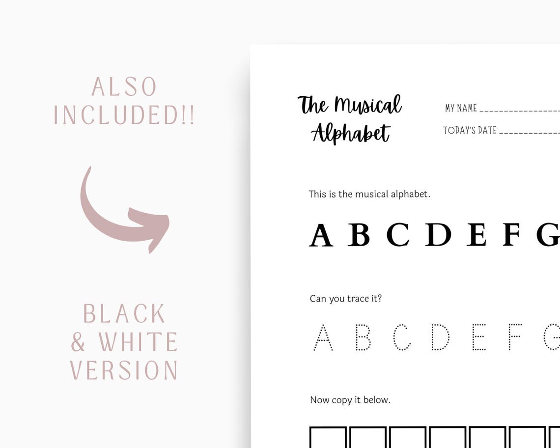 Musical Alphabet Worksheet | Kids Music Theory Printable | Beginner ...