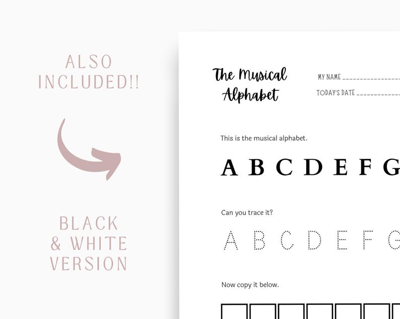 Musical Alphabet Worksheet | Kids Music Theory Printable | Beginner ...