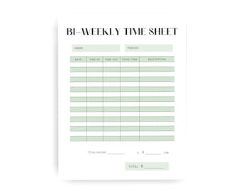 Weekly Time Sheet | Minimalist Time Sheet | Printable | Instant Download | Private Contractor ...