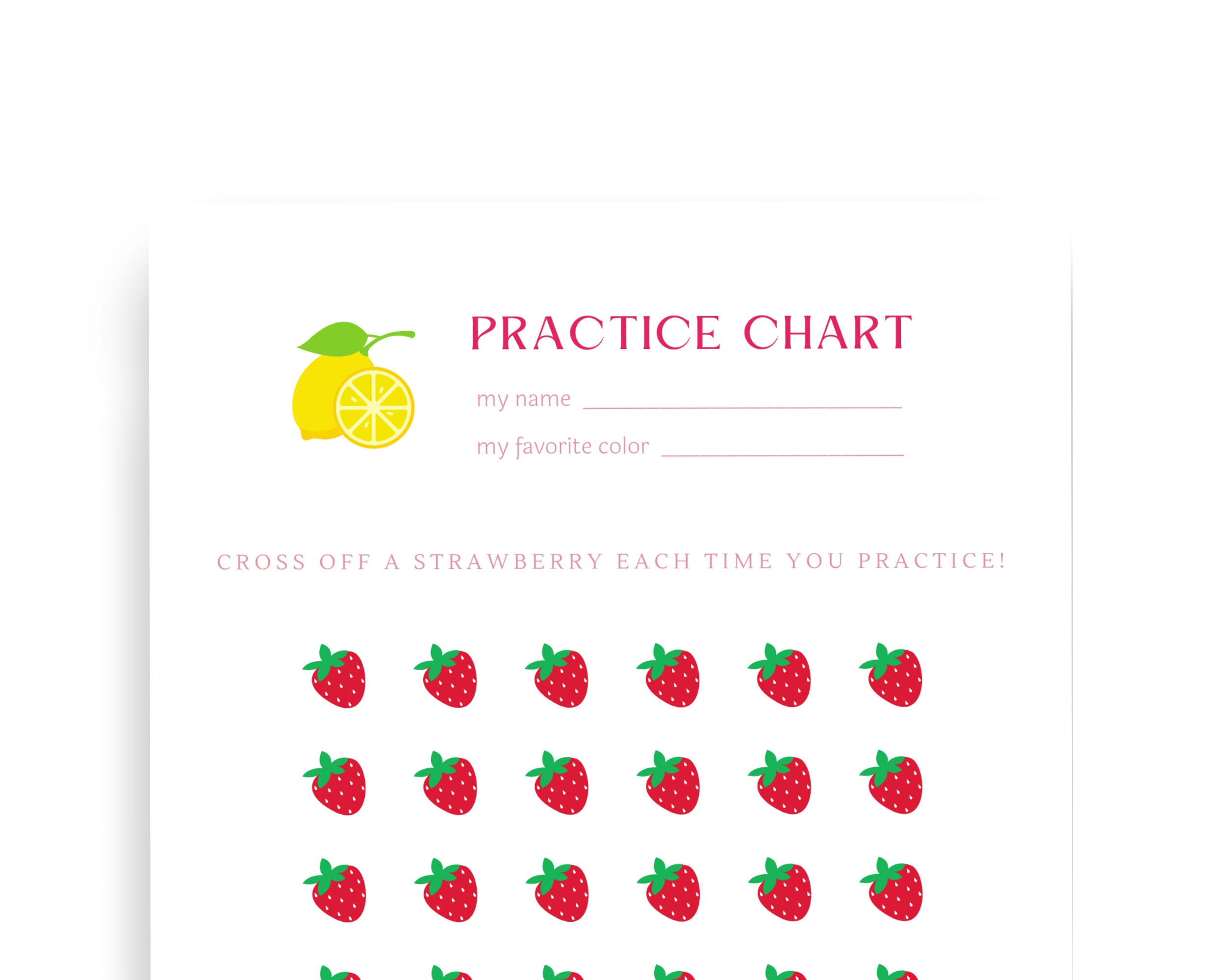 Strawberry Practice Chart for Kids | Colorful Piano Practice Chart ...