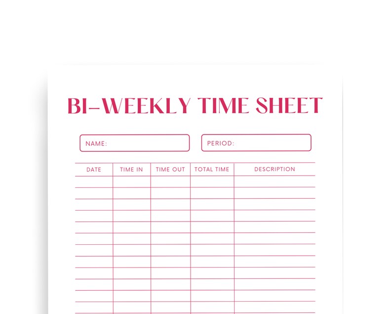 Biweekly Time Sheet | Minimalist Time Sheet | Private Contractor Office ...