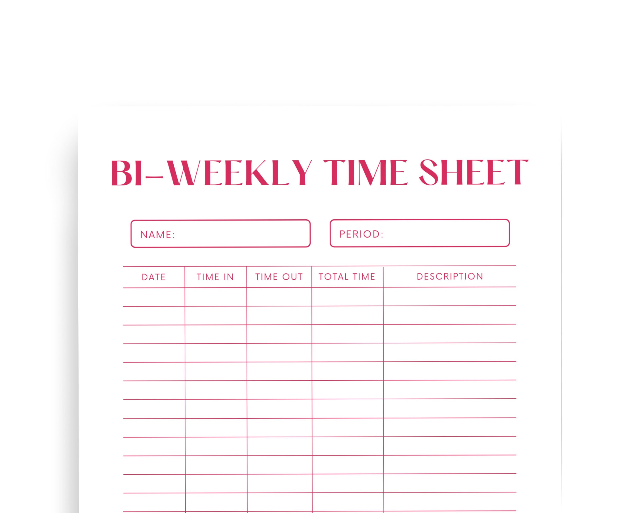 Biweekly Time Sheet | Minimalist Time Sheet | Private Contractor Office ...