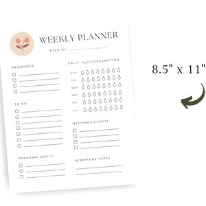 Weekly Planner Printable | Undated Planner With Water Consumption ...