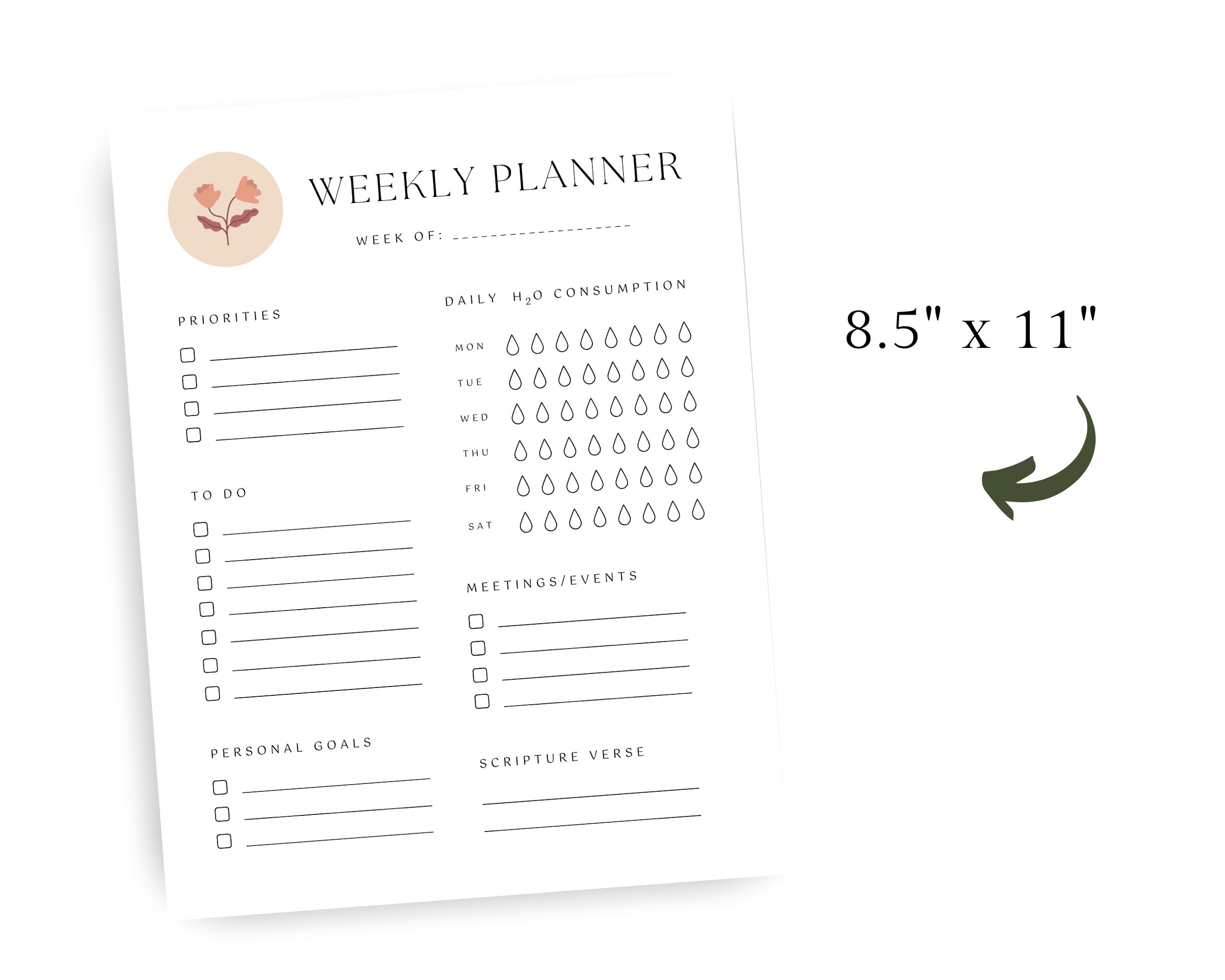 Weekly Planner Printable | Undated Planner With Water Consumption ...
