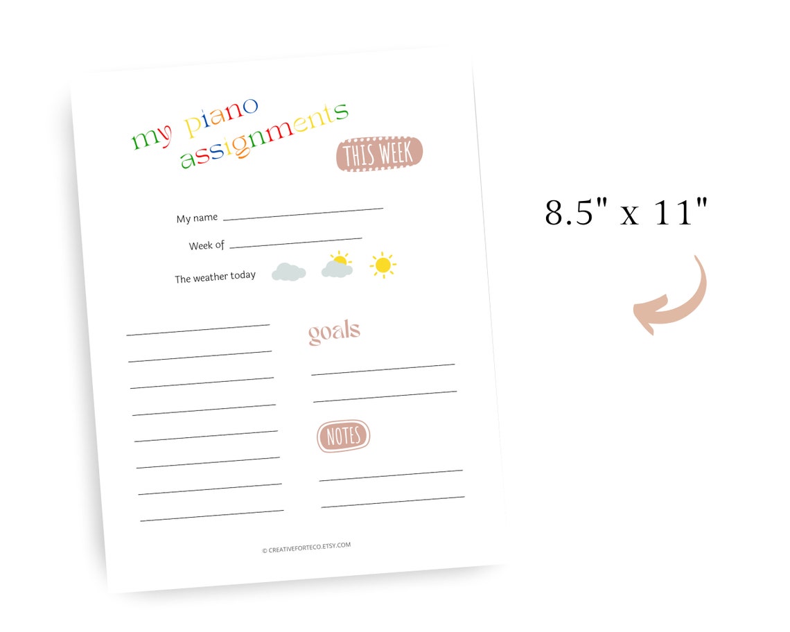 Weekly Piano Assignment Sheet for Kids | Weekly Piano Practice Page ...