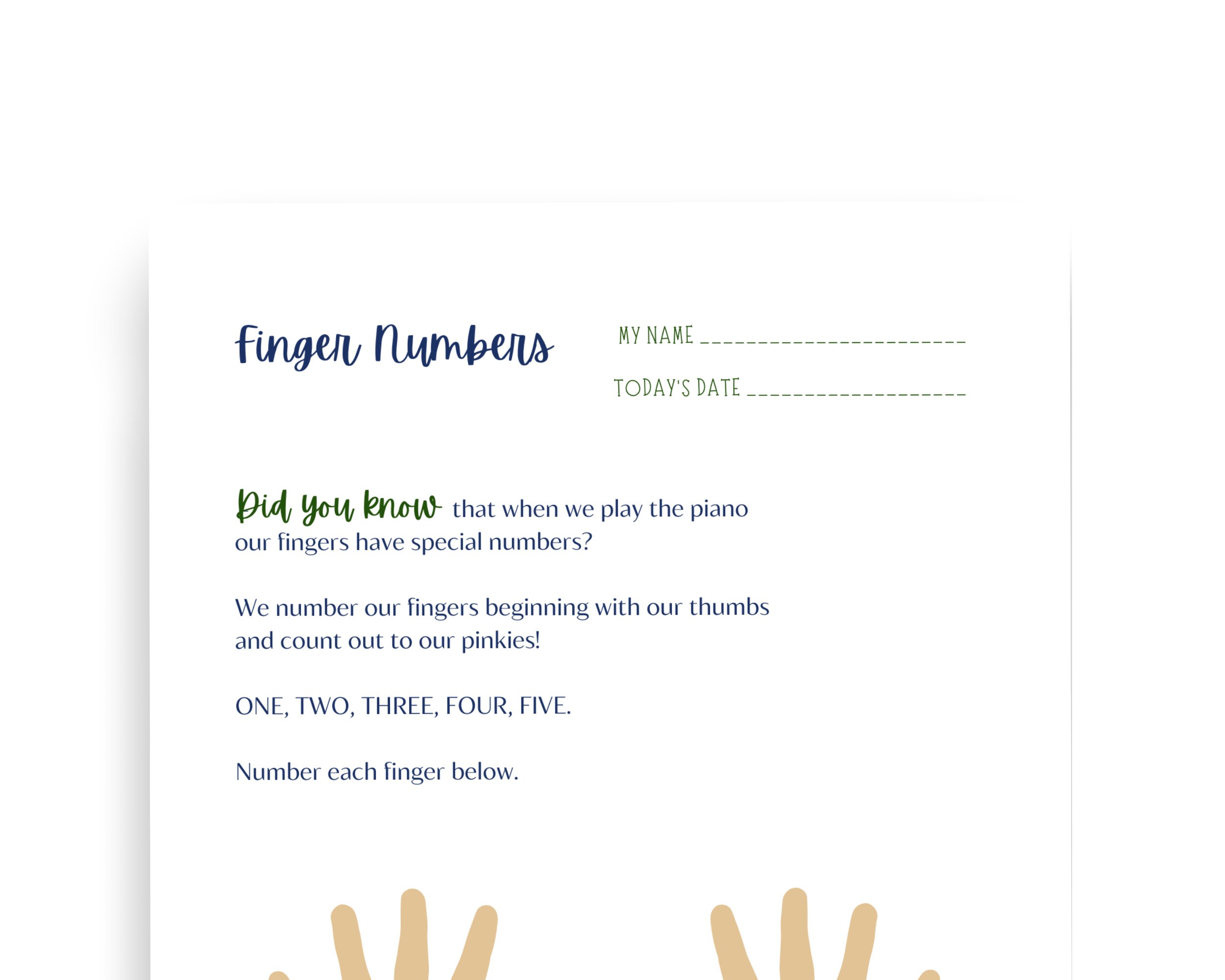 Finger Numbers Worksheet | Beginner Piano Lessons Worksheet | Kids ...
