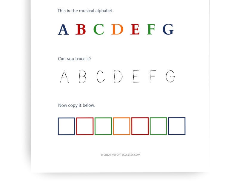 Musical Alphabet Worksheet | Kids Music Theory Printable | Beginner ...