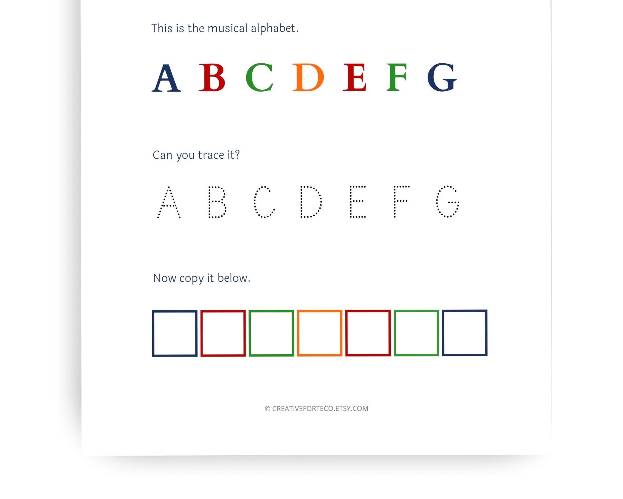 Musical Alphabet Worksheet | Kids Music Theory Printable | Beginner ...