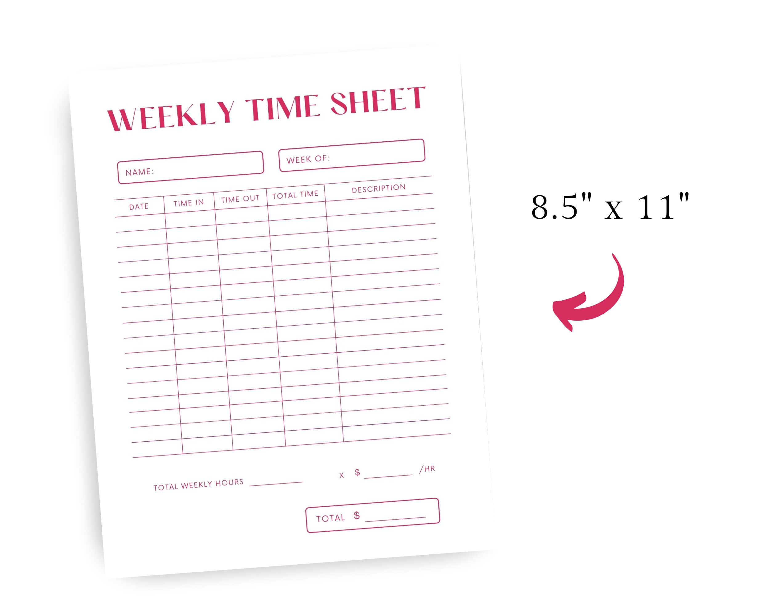 Weekly Time Sheet | Minimalist Time Sheet | Printable | Instant ...