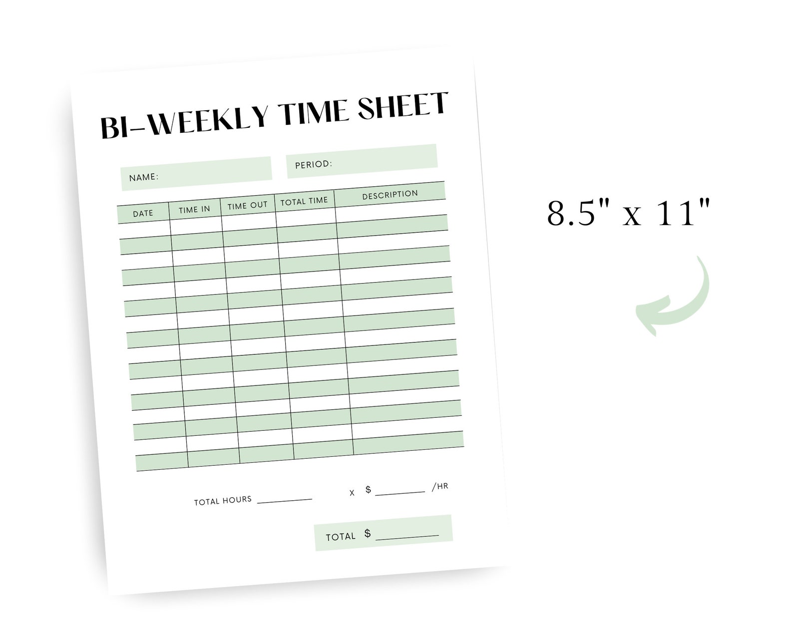 Minimalist Biweekly Time Sheet: Private Contractor Resource (instant ...