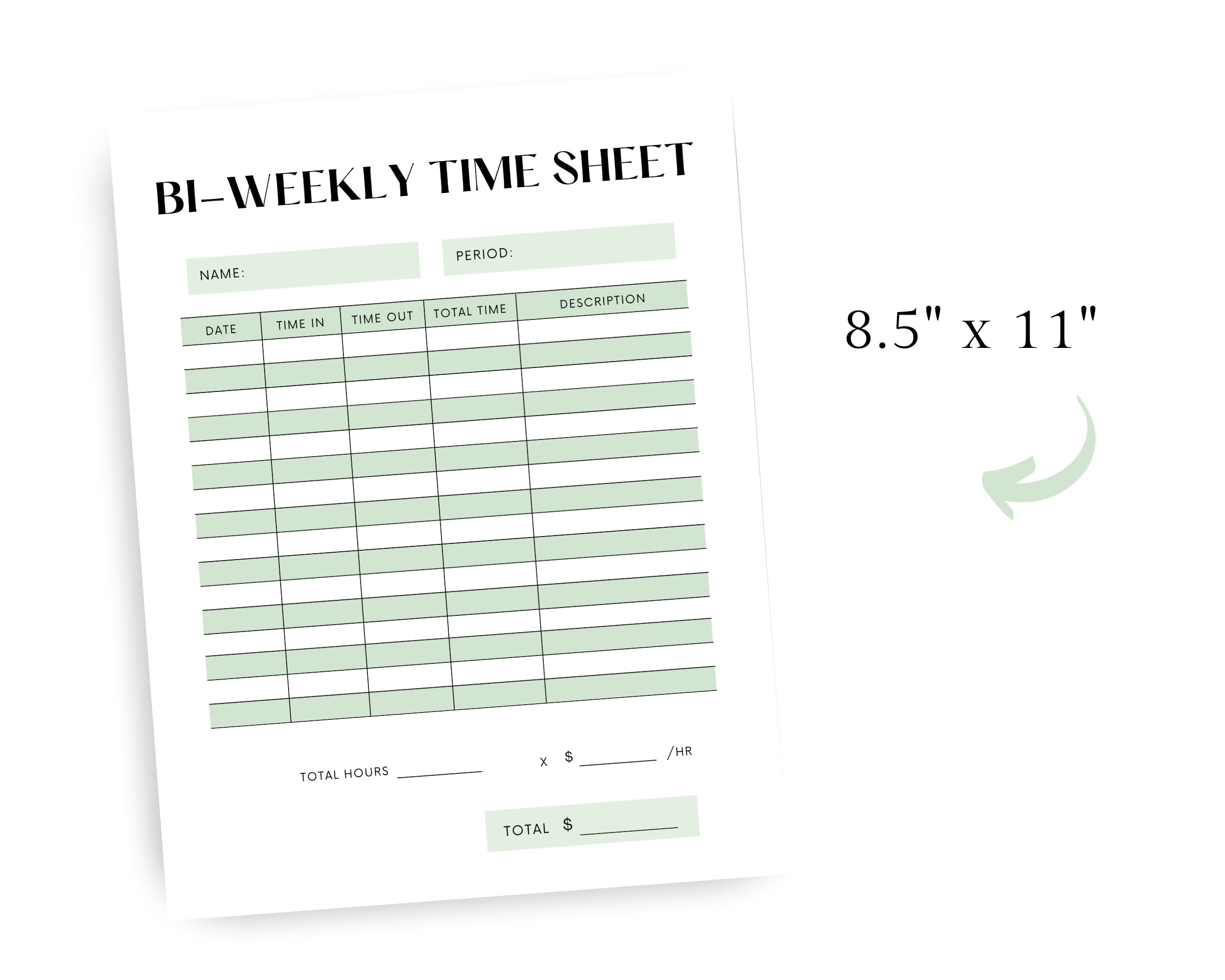 Minimalist Biweekly Time Sheet: Private Contractor Resource (instant ...
