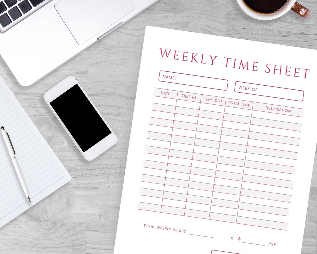 Weekly Time Sheet Minimalist Time Sheet Printable - Etsy