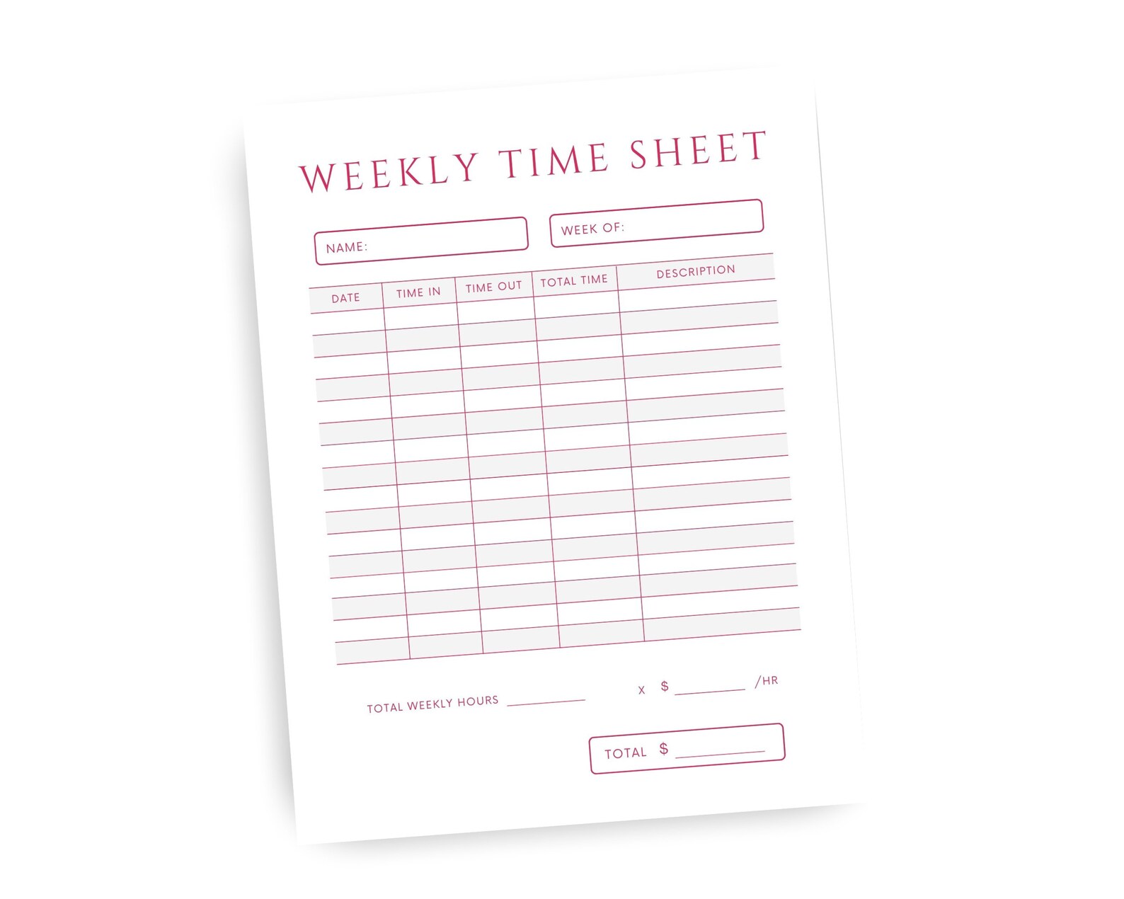 Weekly Time Sheet | Minimalist Time Sheet | Printable | Instant ...