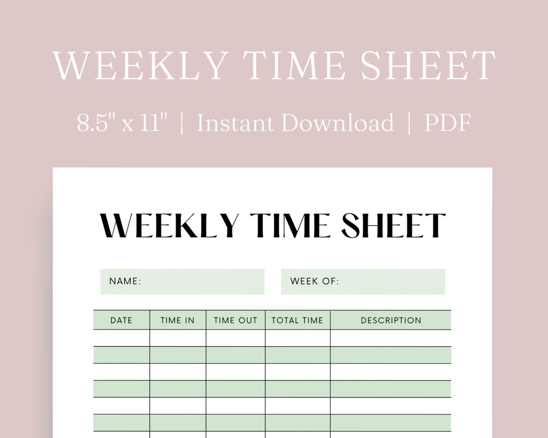 Weekly Time Sheet | Minimalist Time Sheet | Printable | Instant ...