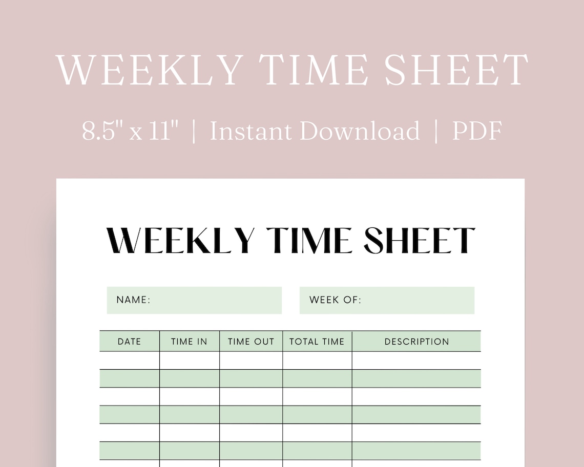 Weekly Time Sheet | Minimalist Time Sheet | Printable | Instant ...