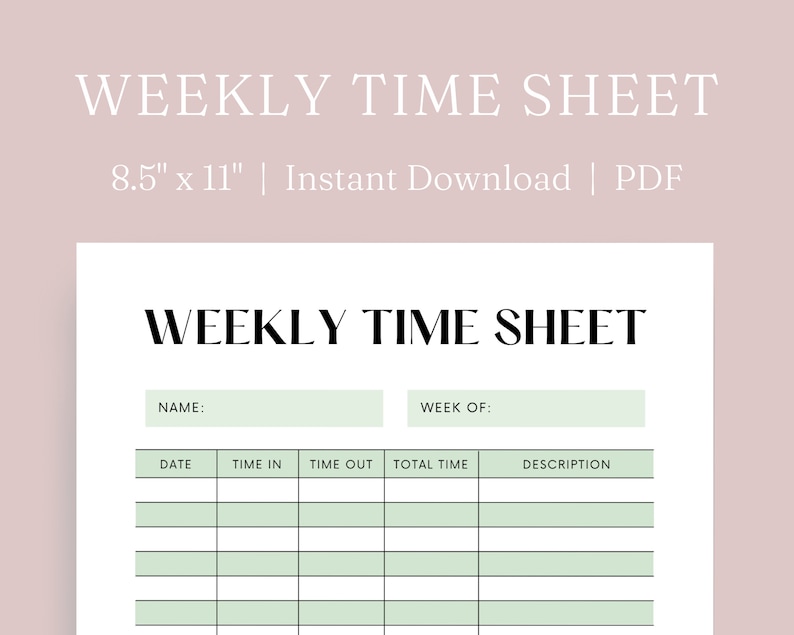 Weekly Time Sheet | Minimalist Time Sheet | Printable | Instant ...