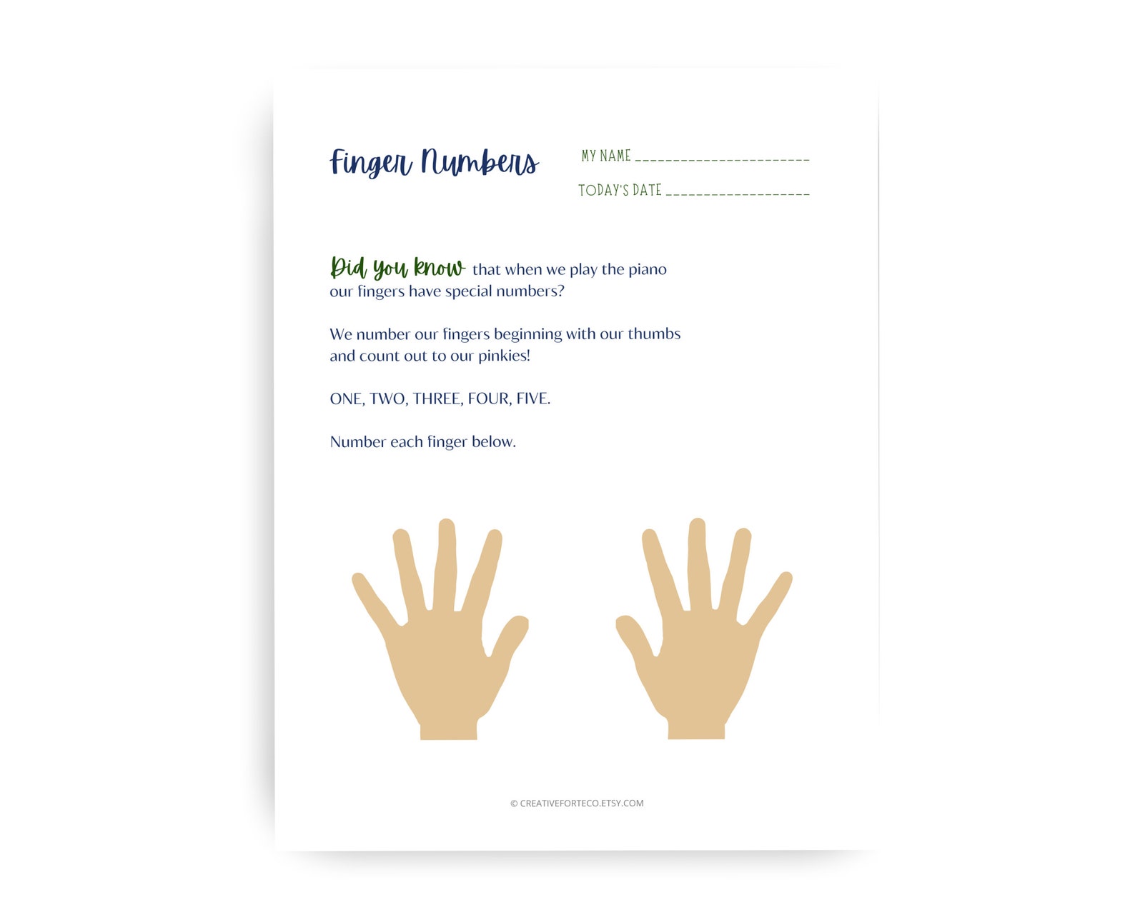 Finger Numbers Worksheet | Beginner Piano Lessons Worksheet | Kids ...