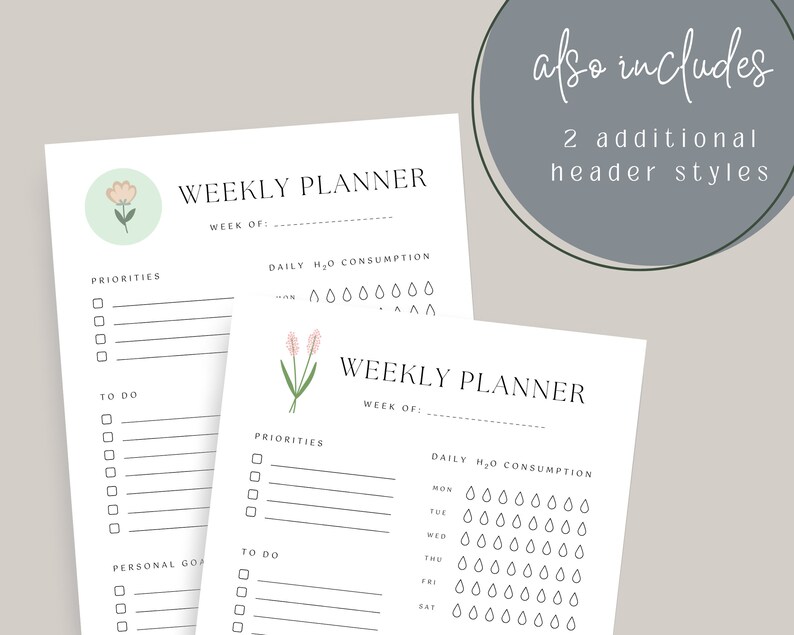 Weekly Planner Printable | Undated Planner With Water Consumption ...