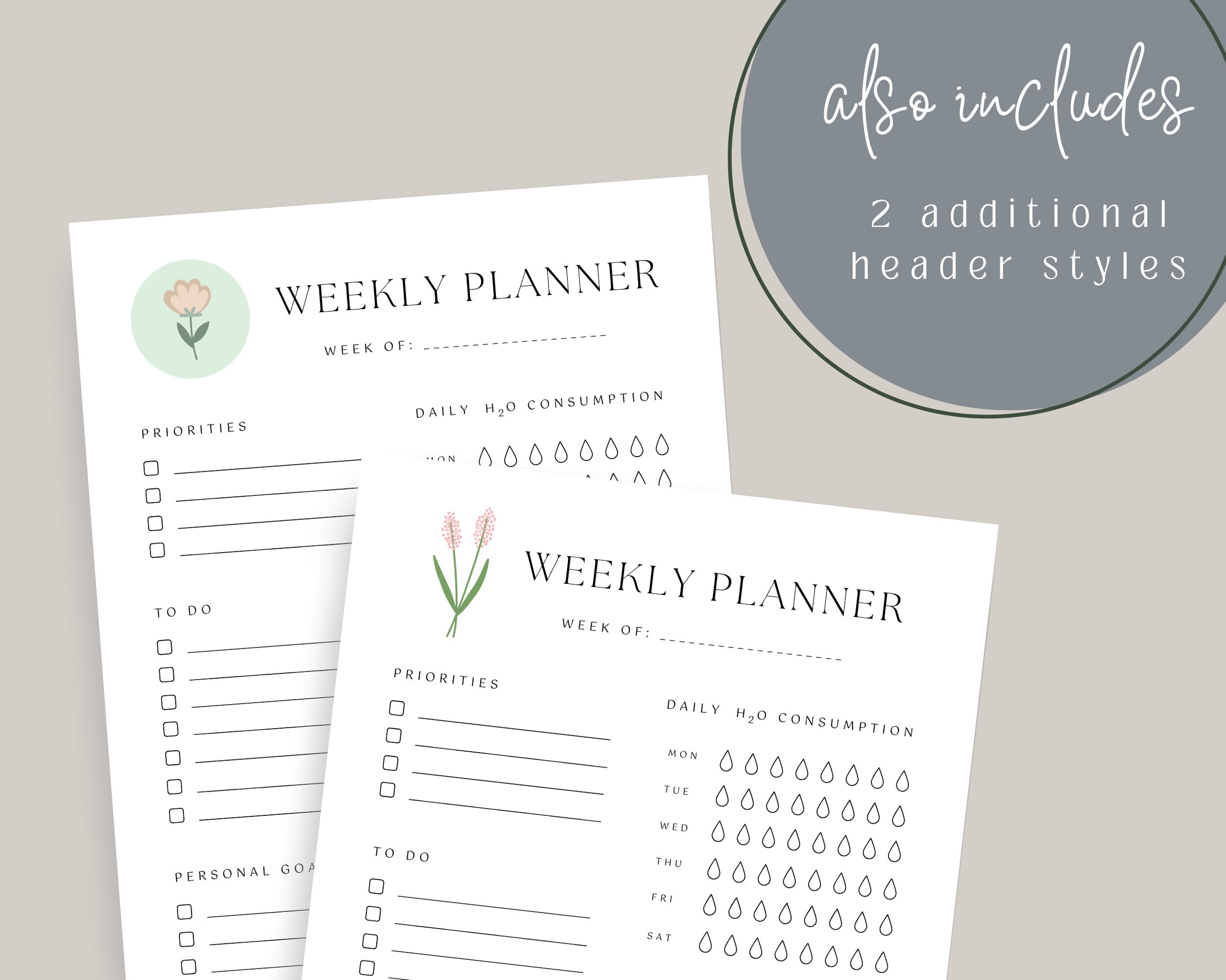 Weekly Planner Printable | Undated Planner With Water Consumption ...