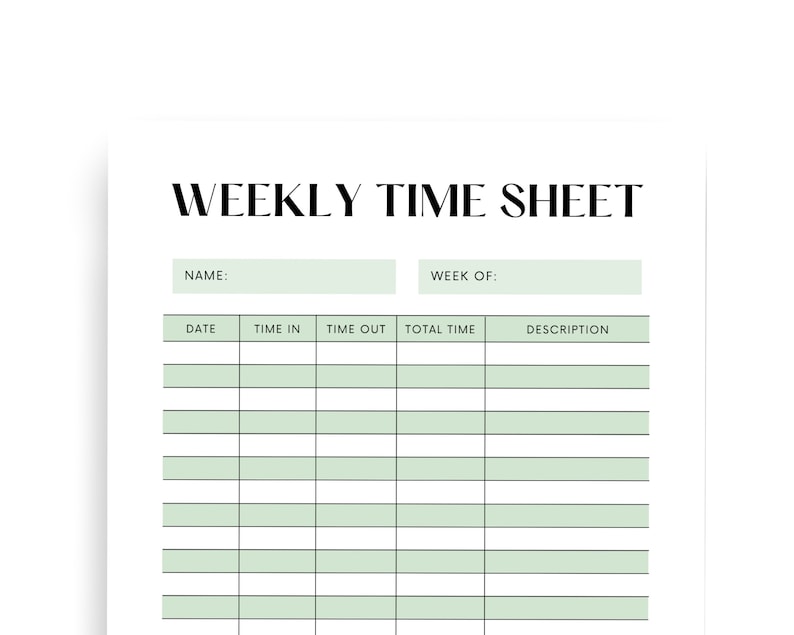 Weekly Time Sheet | Minimalist Time Sheet | Printable | Instant ...
