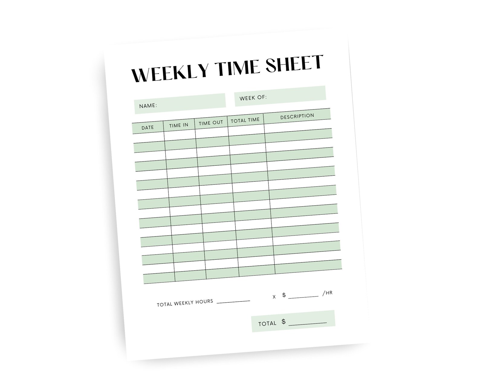 Weekly Time Sheet | Minimalist Time Sheet | Printable | Instant ...
