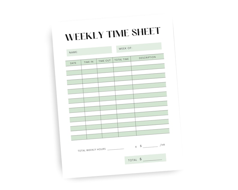 Weekly Time Sheet | Minimalist Time Sheet | Printable | Instant ...