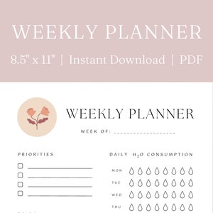 Weekly Planner Printable | Undated Planner With Water Consumption ...