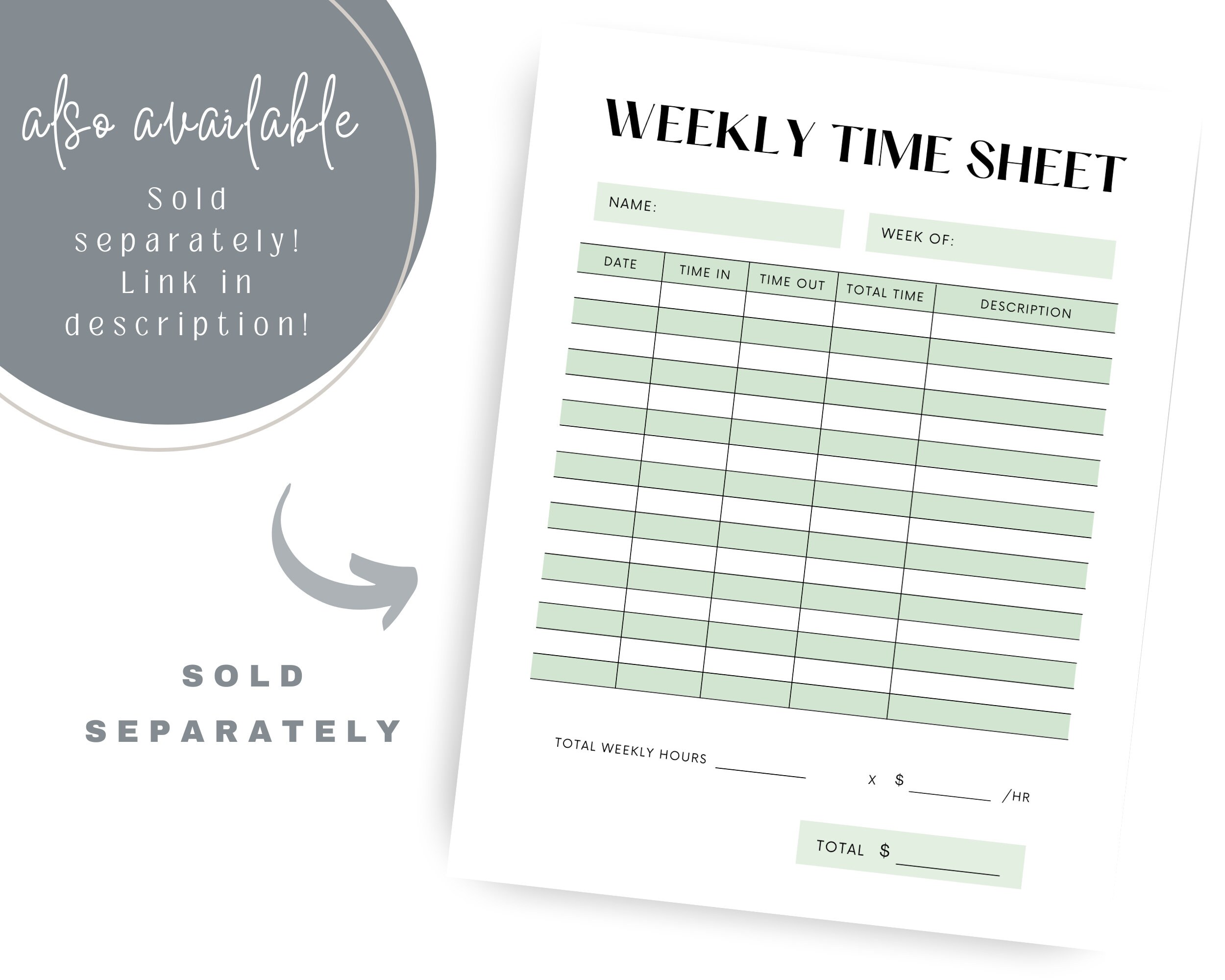 Weekly Time Sheet | Minimalist Time Sheet | Printable | Instant ...
