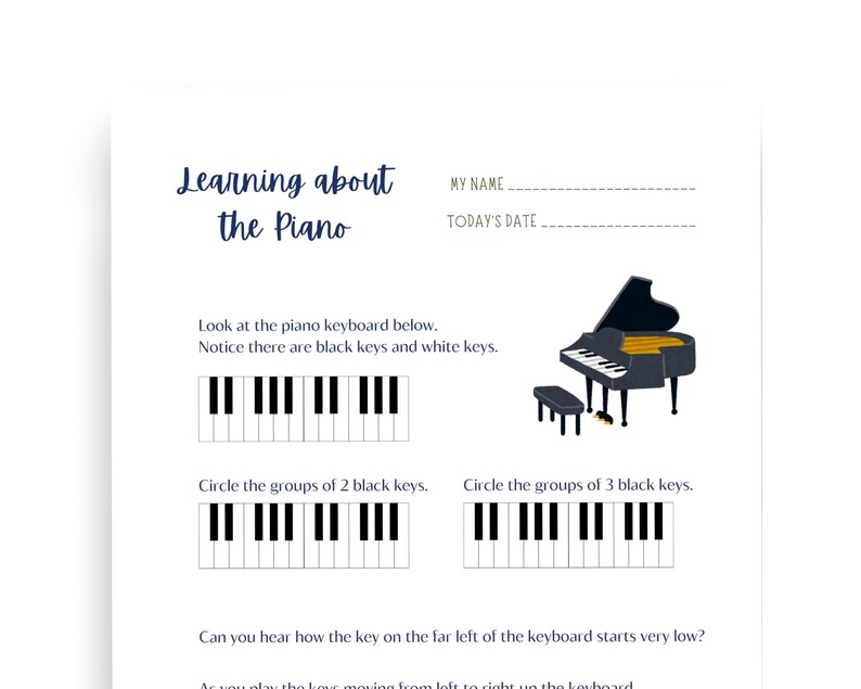 Learning About the Piano Worksheet | Kids First Piano Lesson Worksheet ...