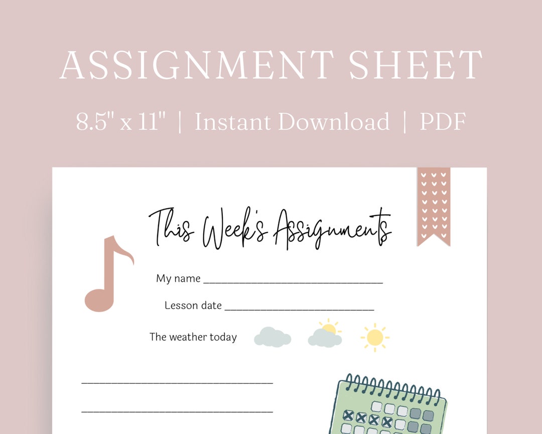Weekly Music Practice Assignment Sheet | Assignment Sheet With Goal for ...