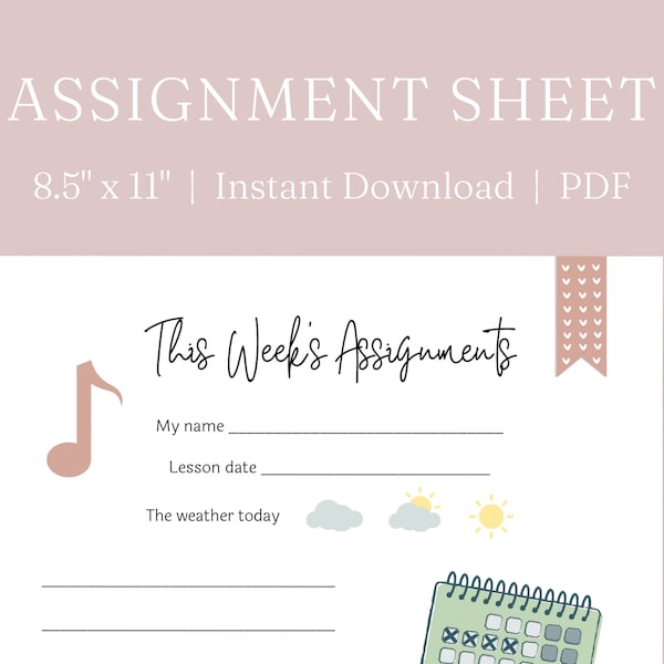 Piano Lesson Assignment Sheet - Etsy