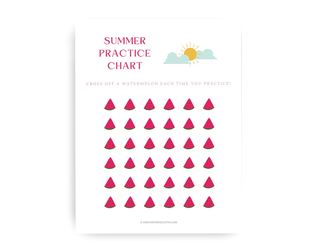 Summer Practice Chart | Piano Practice Sheet | Watermelon Practice ...