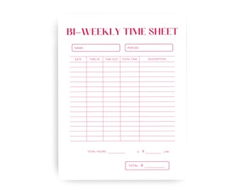 Weekly Time Sheet | Minimalist Time Sheet | Printable | Instant ...