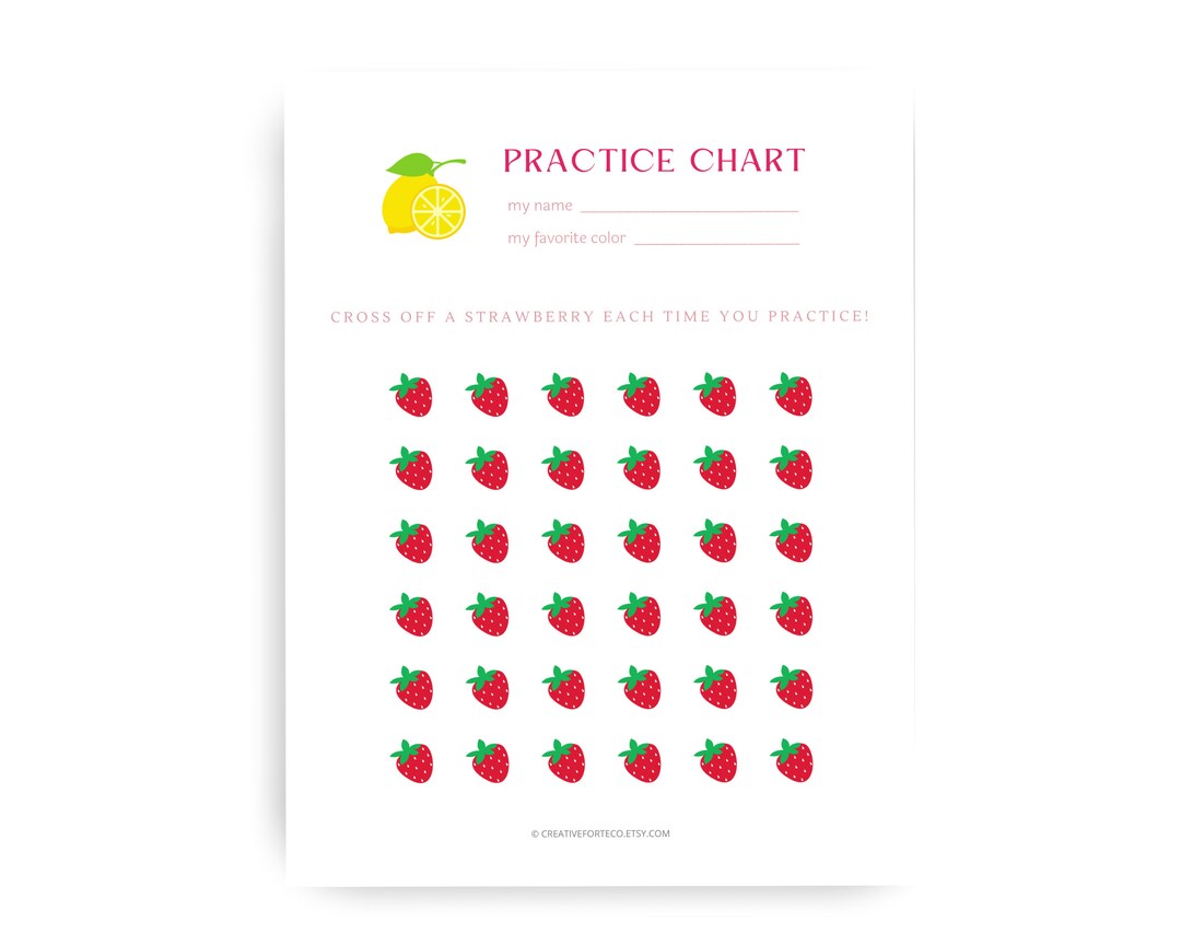 Strawberry Practice Chart for Kids | Colorful Piano Practice Chart ...