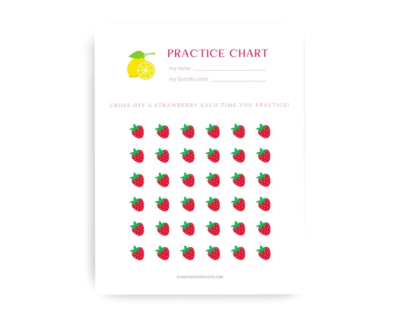 Strawberry Practice Chart for Kids | Colorful Piano Practice Chart ...