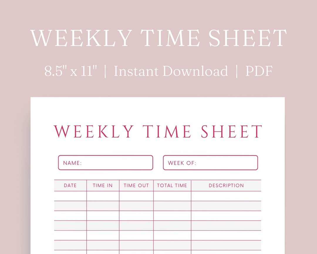 Weekly Time Sheet | Minimalist Time Sheet | Printable | Instant ...