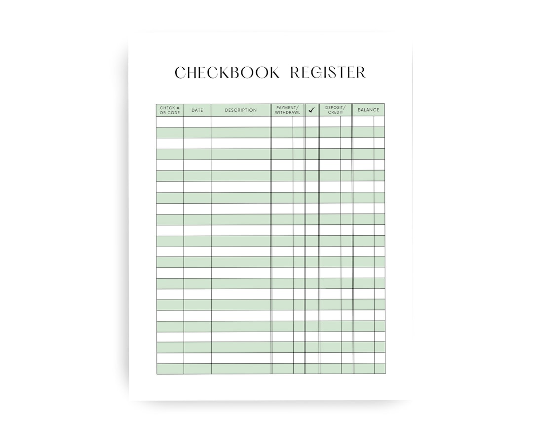 Printable Checkbook Register: Minimalist Transaction Tracker (instant ...