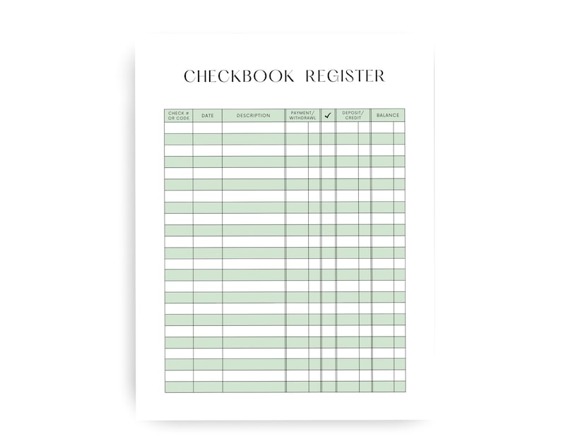 Printable Checkbook Register: Minimalist Transaction Tracker (instant ...