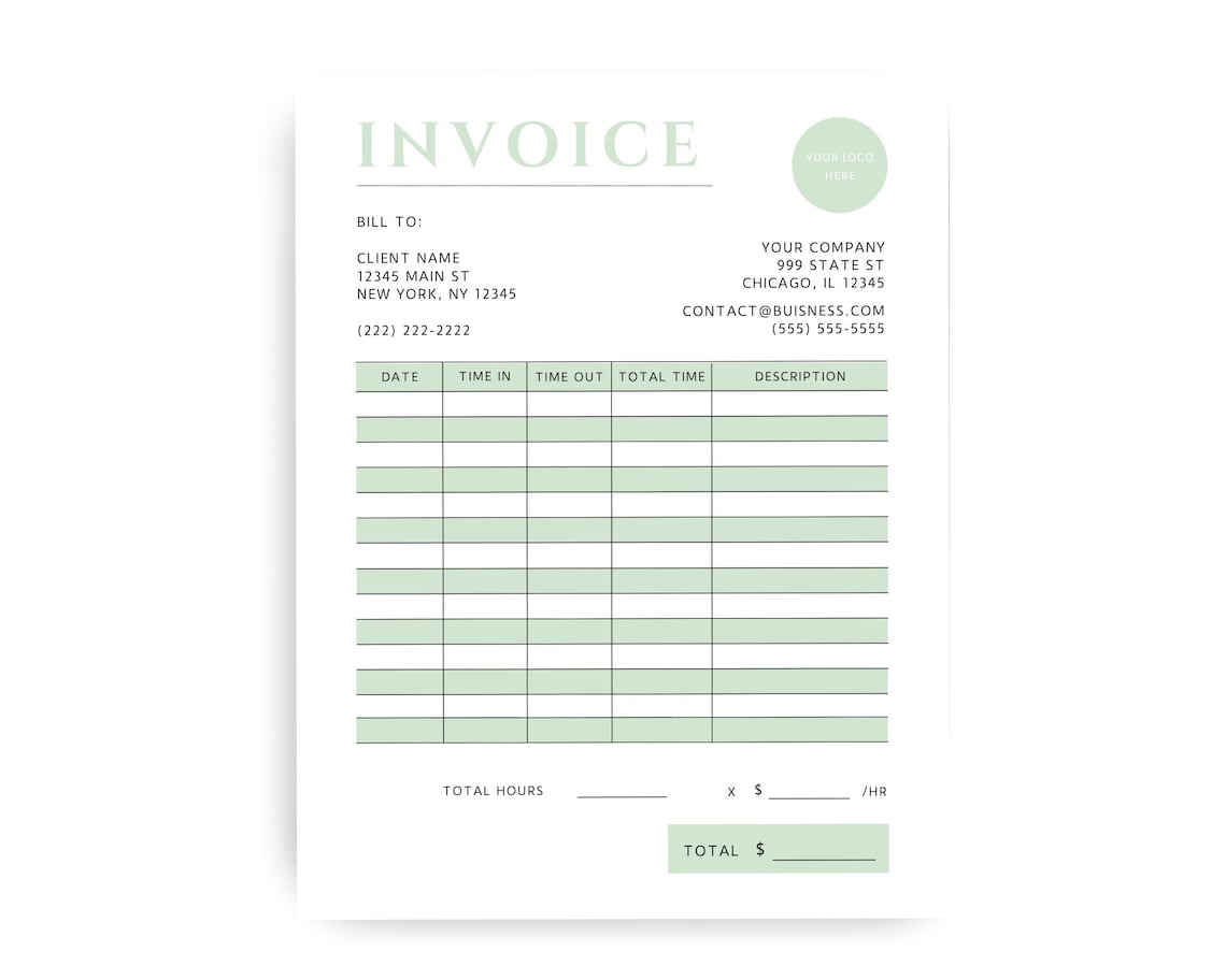 Invoice Canva Template | Time Sheet Template | Editable Invoice ...