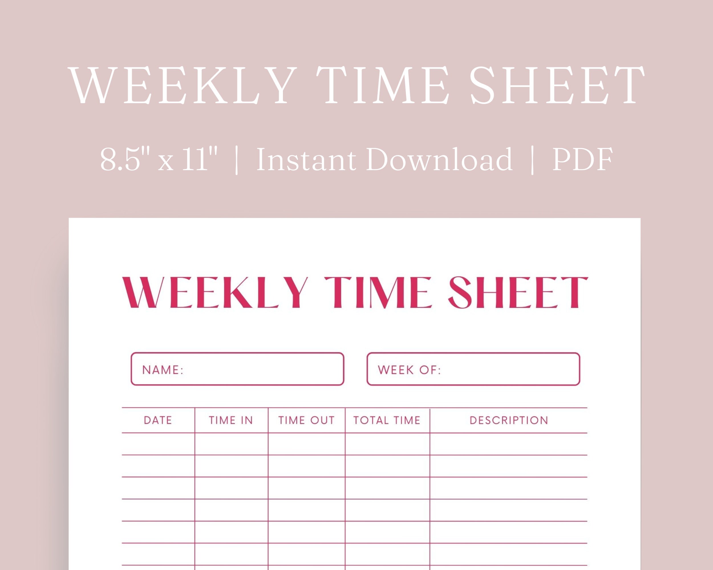Weekly Time Sheet | Minimalist Time Sheet | Printable | Instant ...