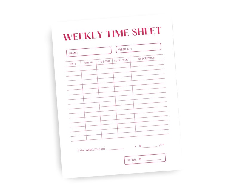 Weekly Time Sheet | Minimalist Time Sheet | Printable | Instant ...