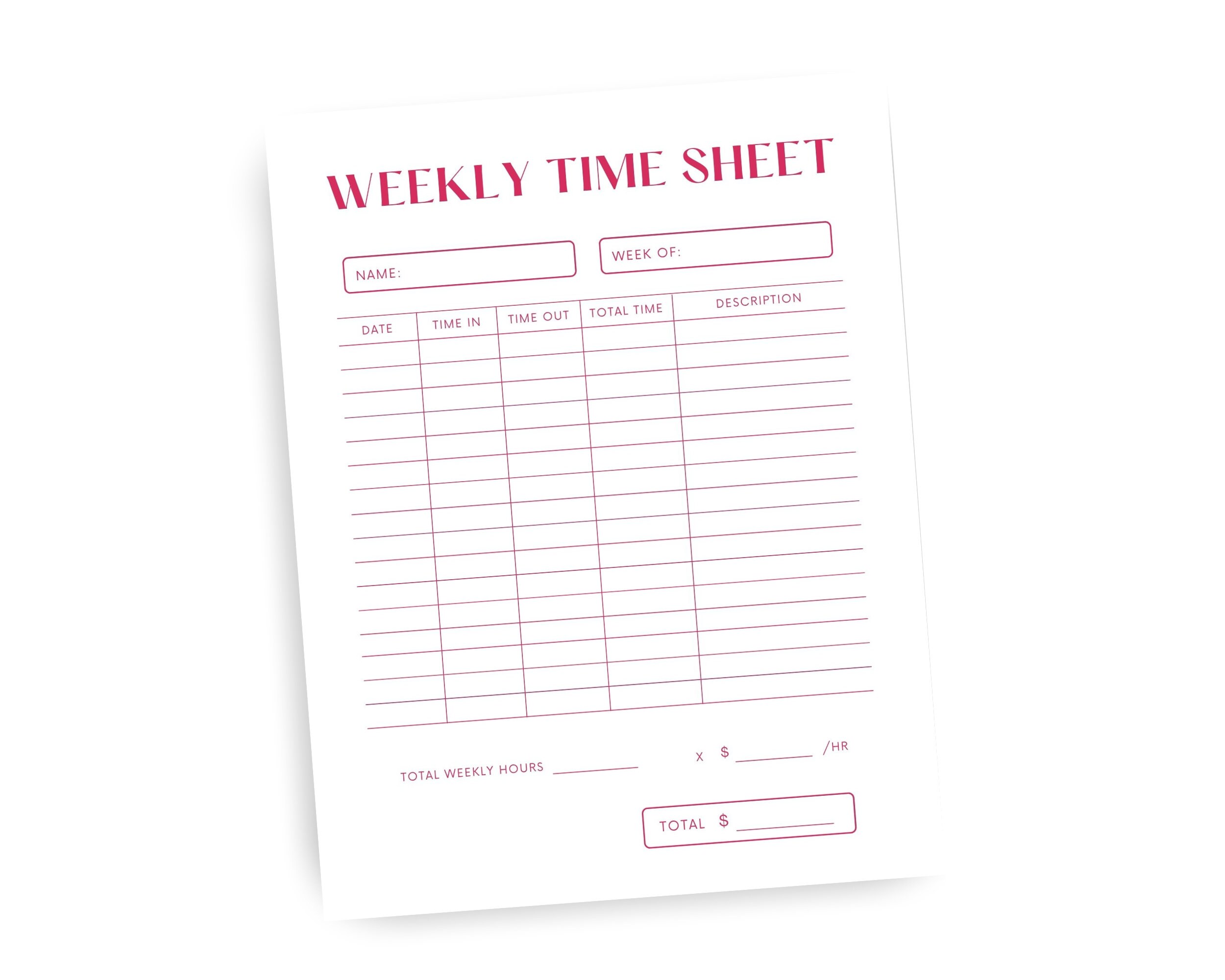 Weekly Time Sheet | Minimalist Time Sheet | Printable | Instant ...