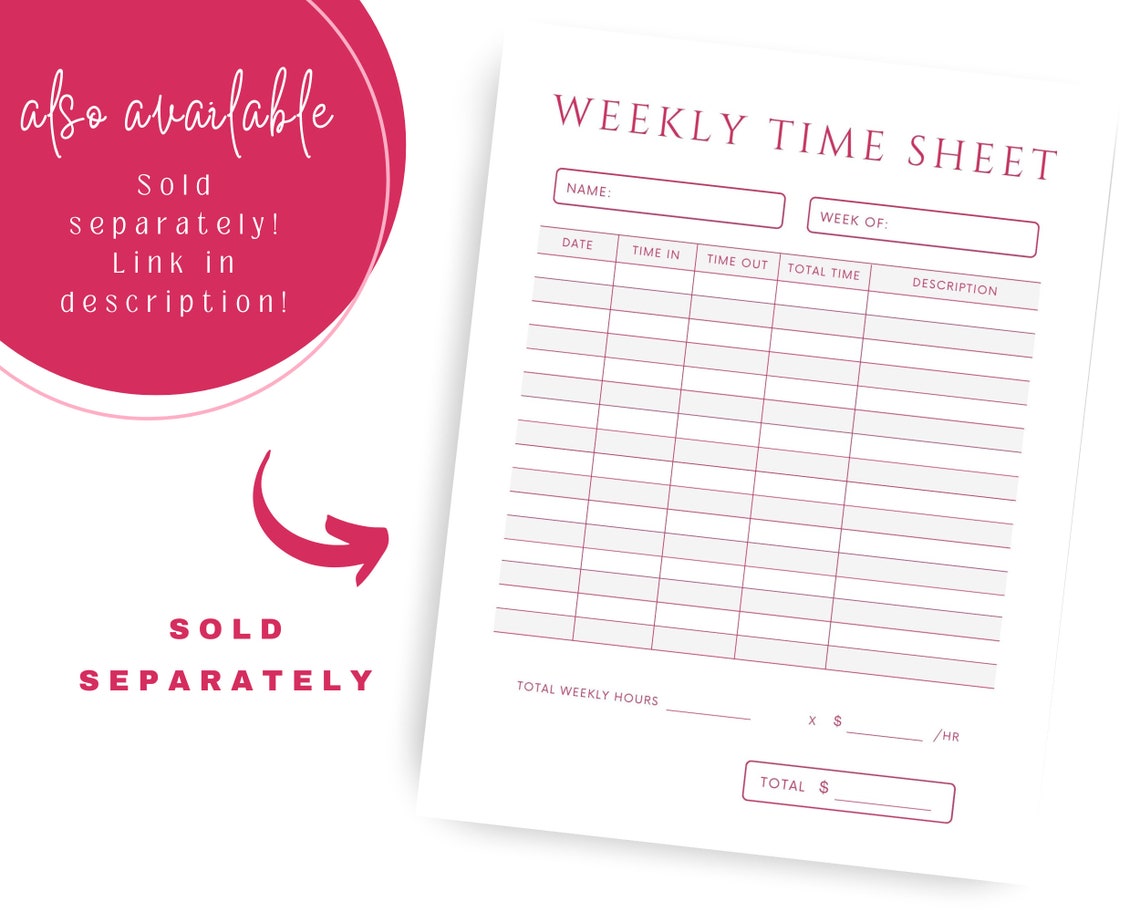 Weekly Time Sheet Minimalist Time Sheet Printable - Etsy