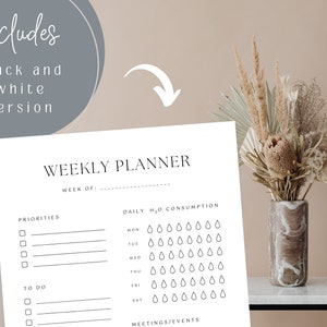 Weekly Planner Printable | Undated Planner With Water Consumption ...