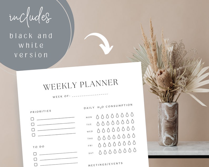Weekly Planner Printable | Undated Planner With Water Consumption ...