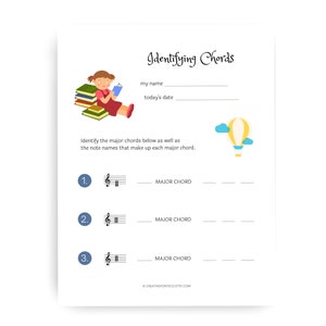 Chord Identification Worksheet for Kids | Basic Chord Identification ...